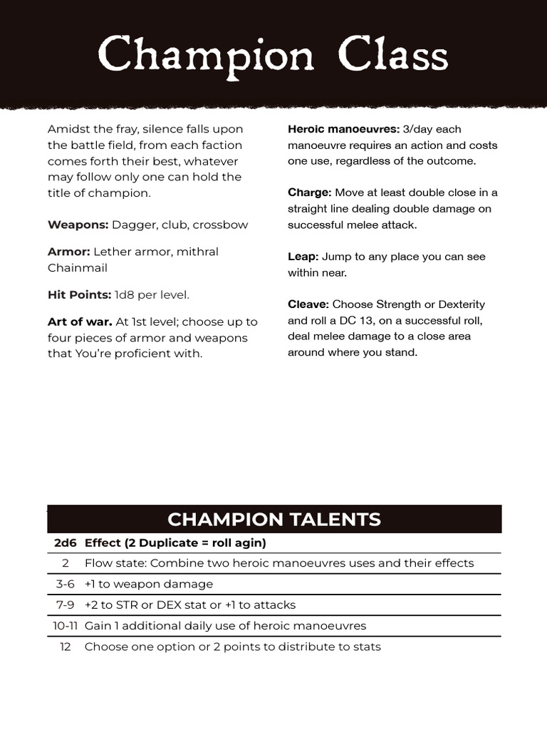 Champion Class For Shadowdark | PDF
