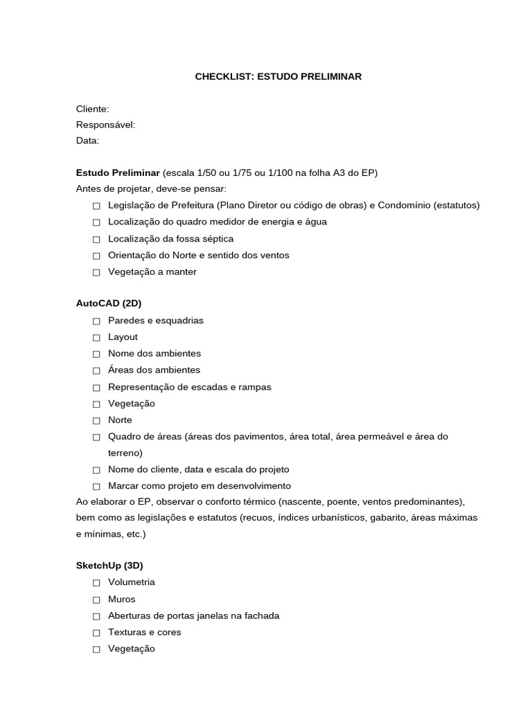 Checklist Estudo Preliminar | PDF