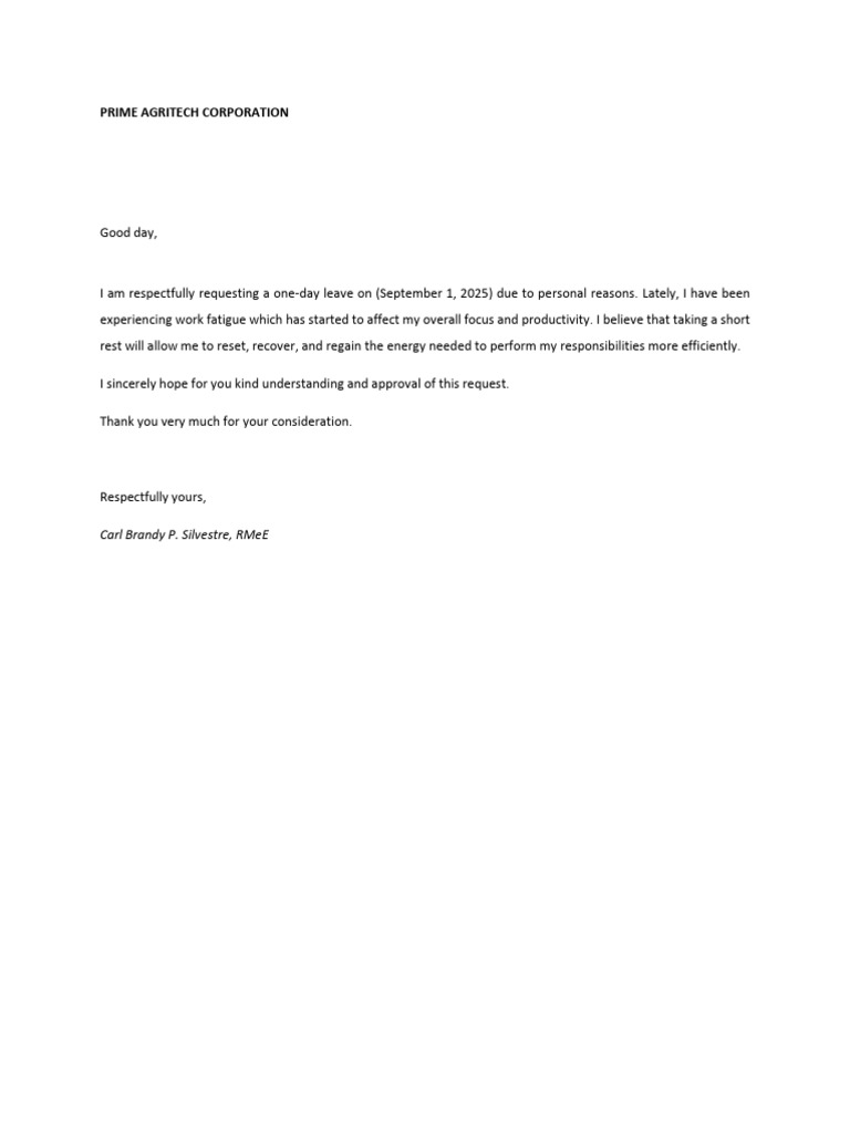 Leave Request - Carl Brandy Silvestre | PDF