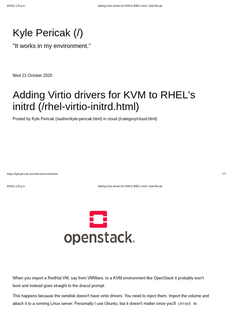 Adding Virtio Drivers For KVM To RHEL's Initrd - Kyle Pericak | PDF | Linux | Unix Variants
