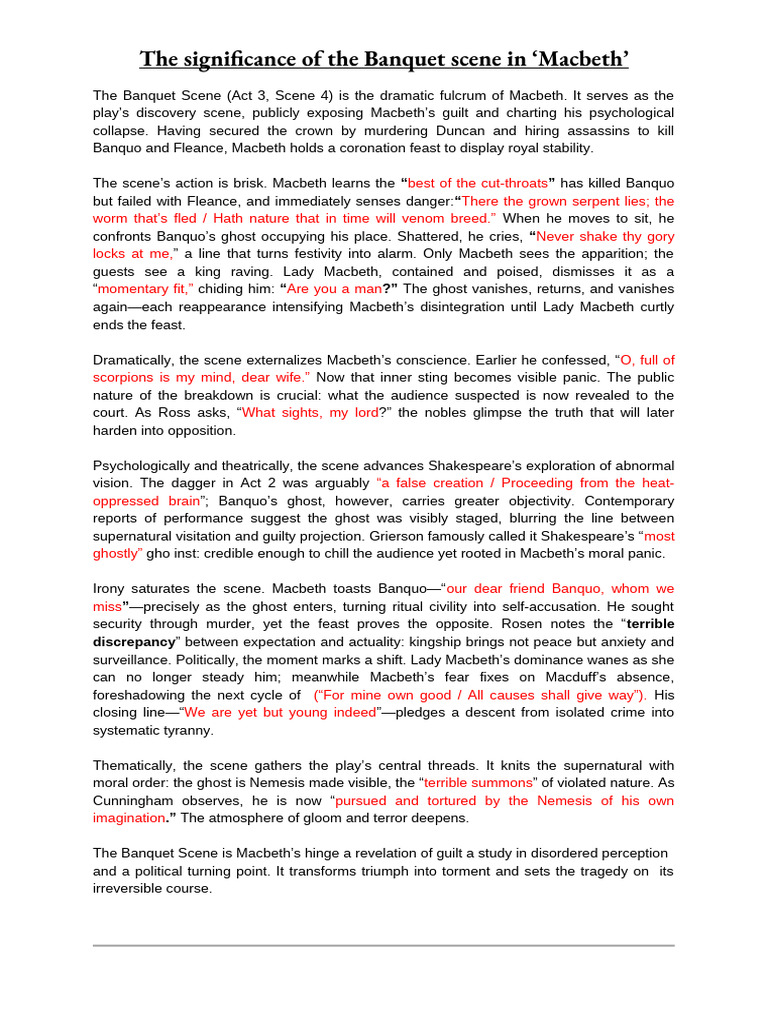 Elaborate On The Significance of The Banquet Scene in Macbeth'. | PDF ...