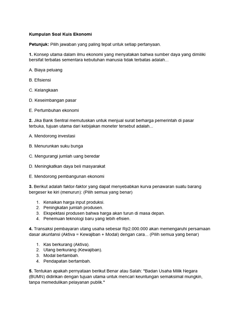 Kumpulan Soal Kuis Ekonomi | PDF