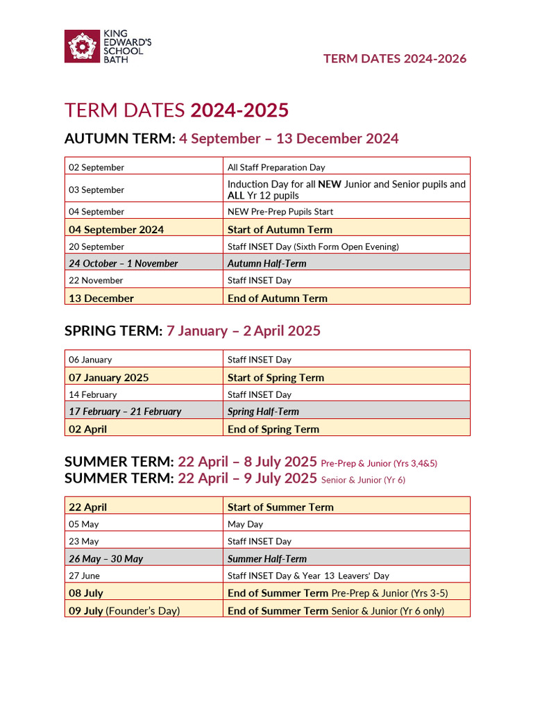 Term Dates 2024-2026 Overview | PDF | Schools | Educational Stages