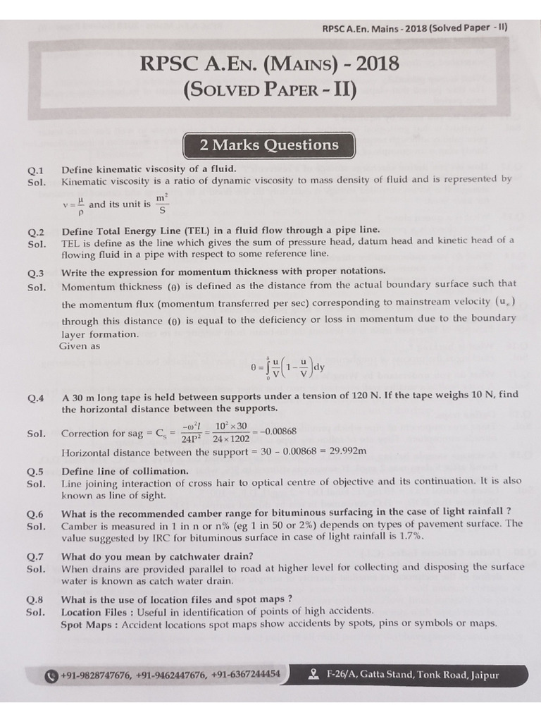 RPSC 2018 (Solved Paper - 2) | PDF