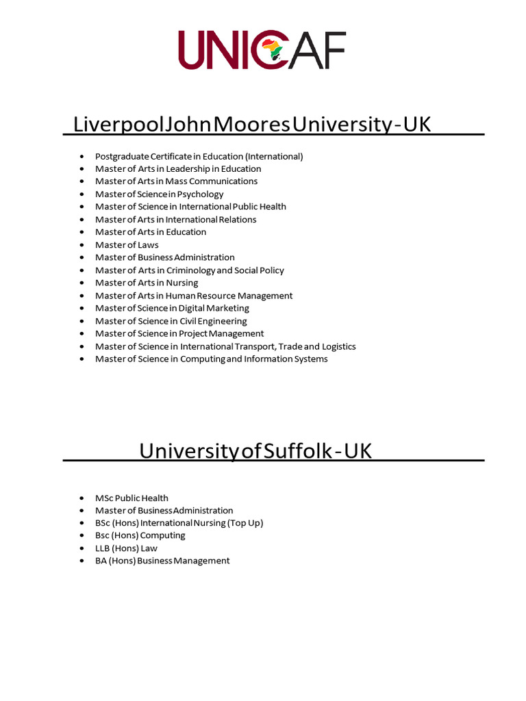 Unicaf - List of Available Courses | PDF | Bachelor's Degree | Master's ...