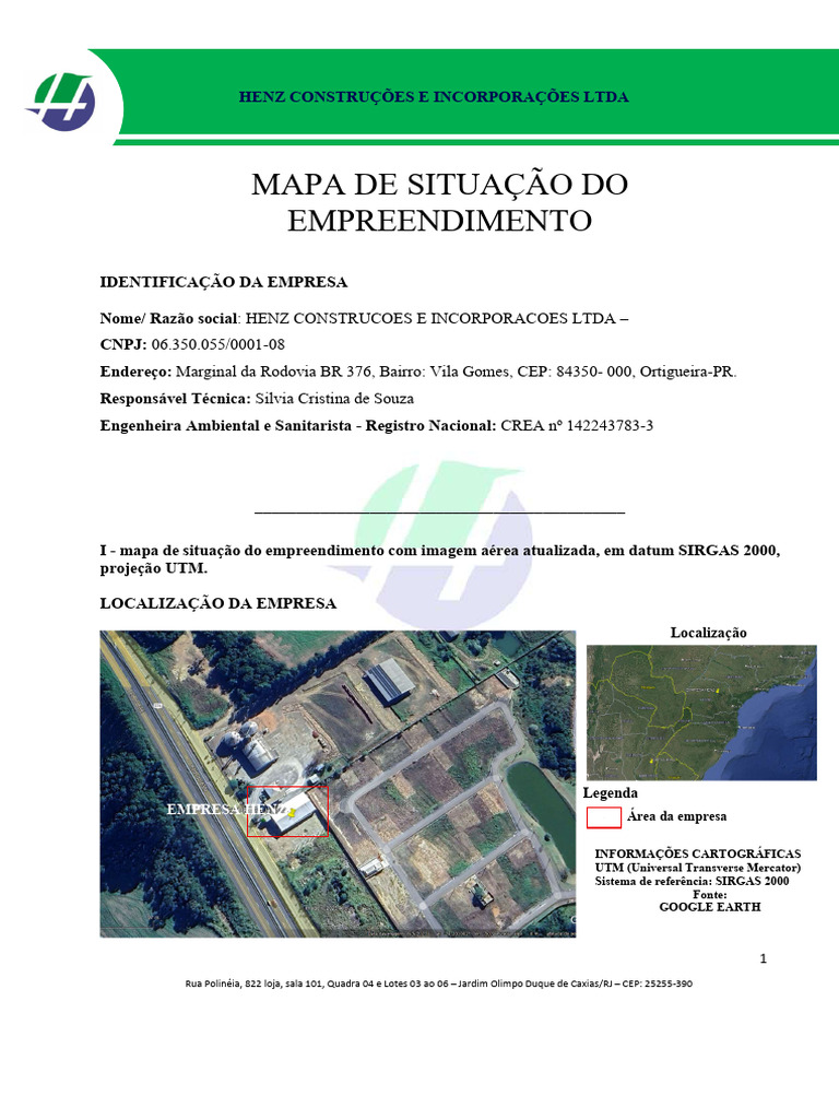 Mapa e Localização da Henz Construções | PDF | Bacia hidrográfica