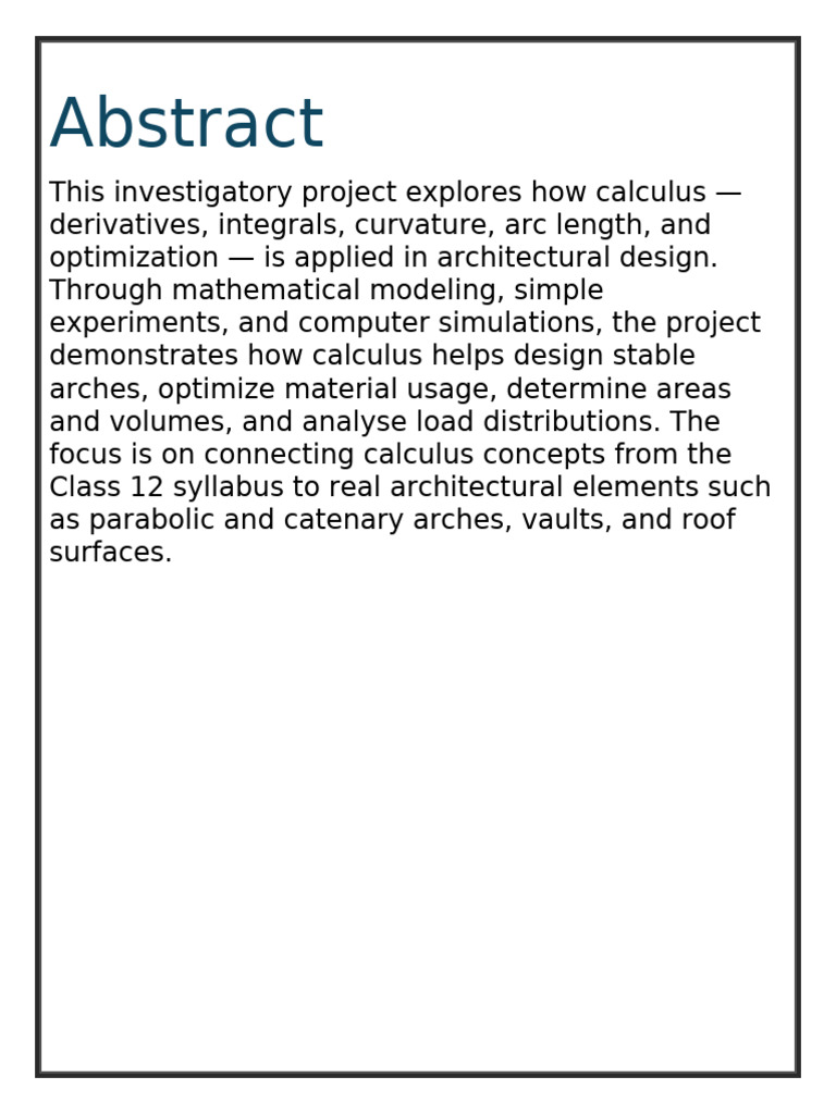 Investigatory Project - Application of Calculus in Architecture (Class ...
