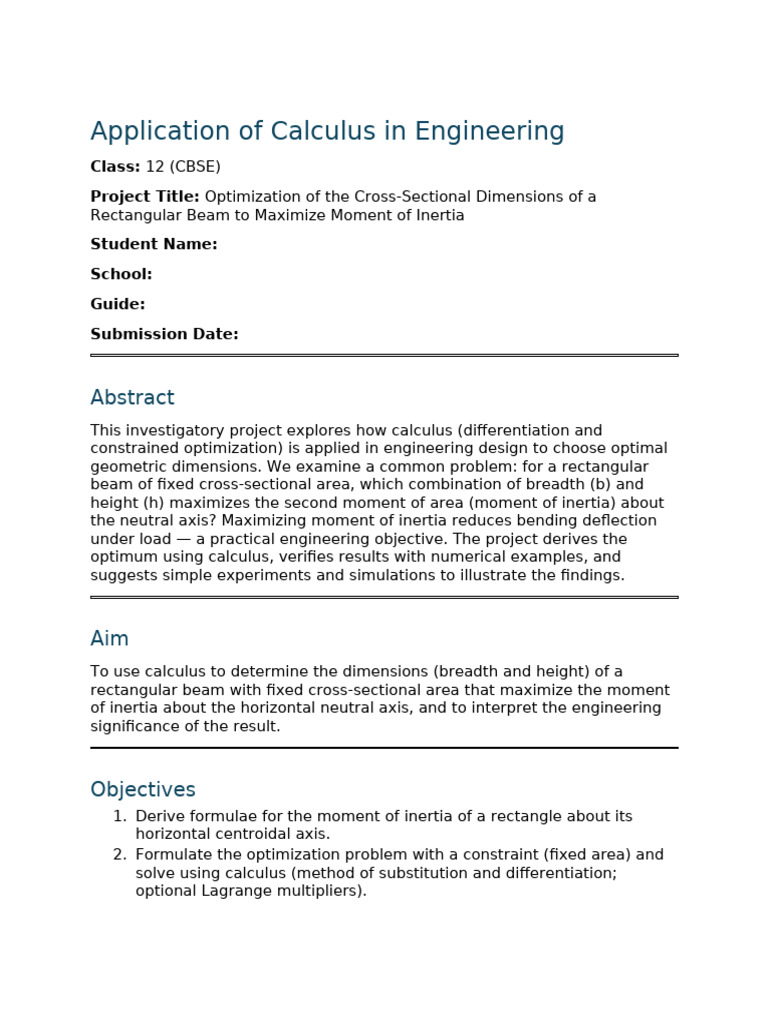 Calculus for Beam Design Optimization | PDF | Bending | Area