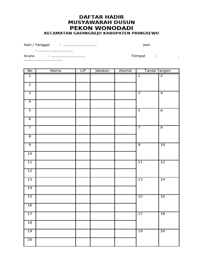 Daftar Hadir Rapat Musdus | PDF