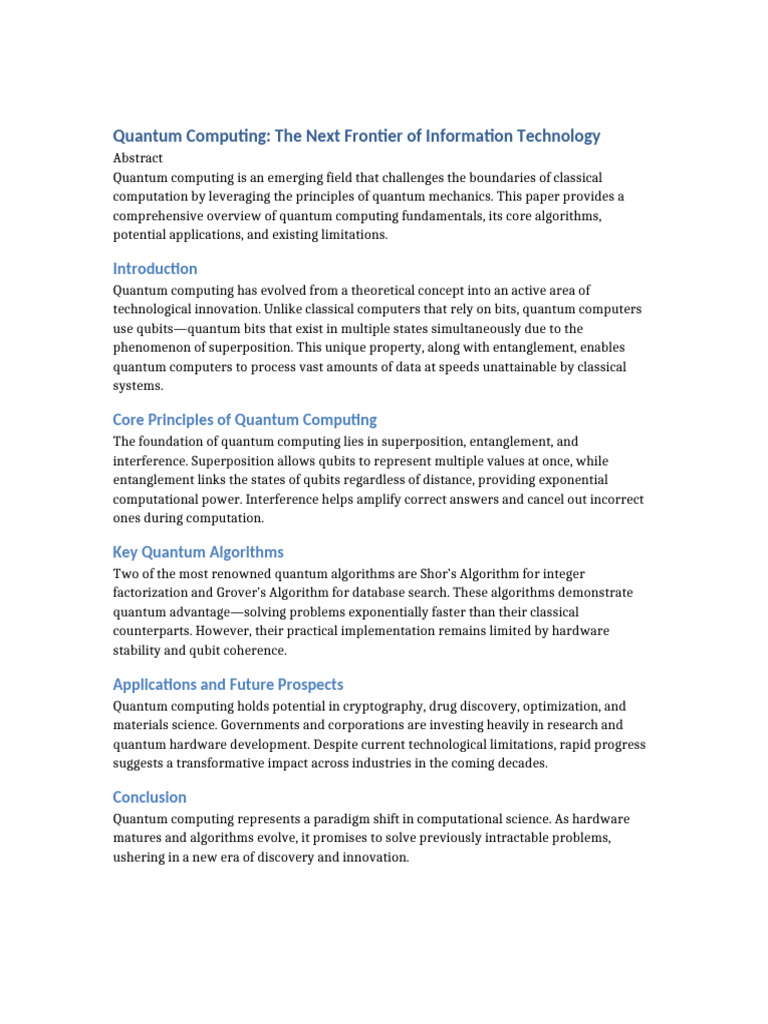 Quantum Computing Research Paper | PDF