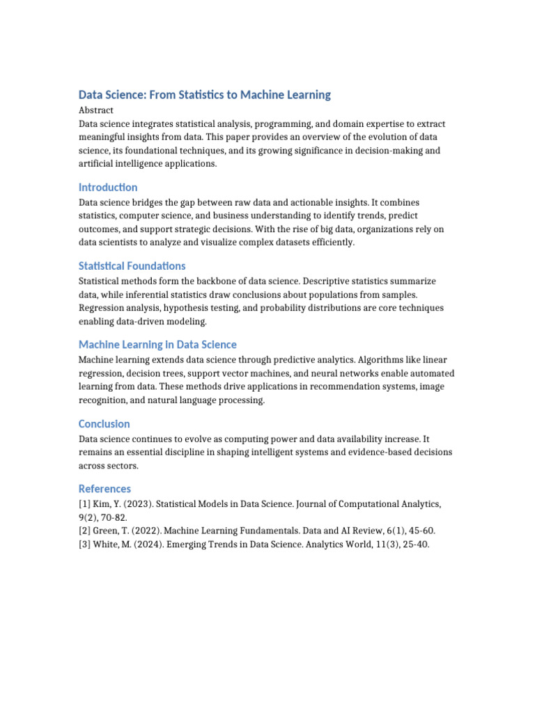 Data Science: Stats to Machine Learning | PDF