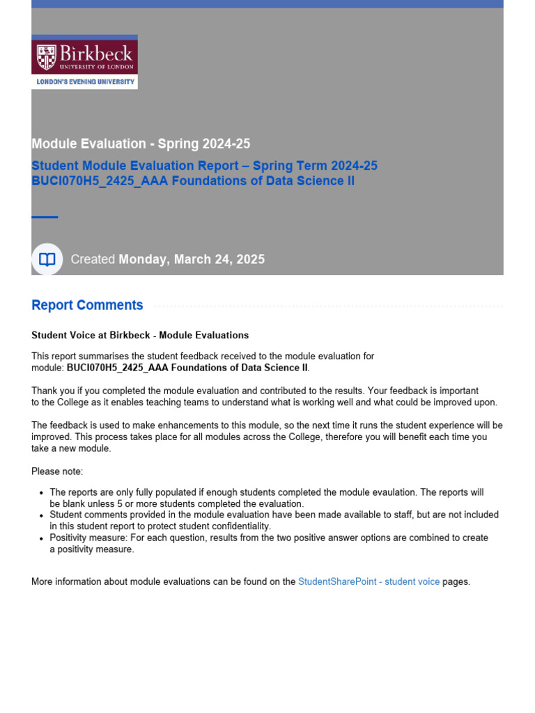 Student Feedback on Data Science II Module | PDF | Learning