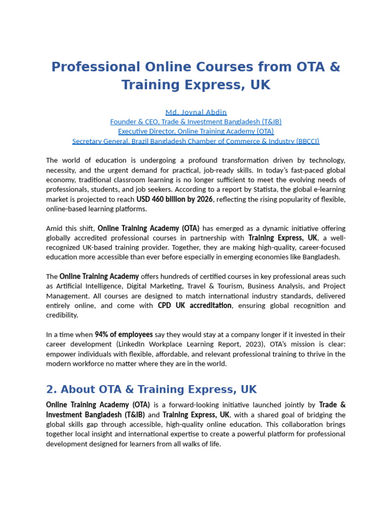 Professional Online Courses From OTA | PDF | Educational Technology ...