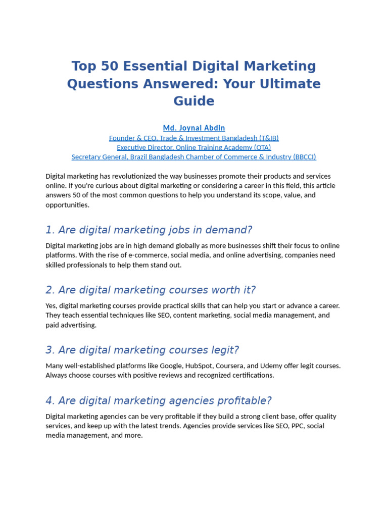 50 Key Digital Marketing Questions Answered | PDF | Digital Marketing ...