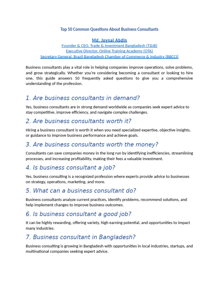 Top 50 Common Questions About Business Consultants | PDF | Consultant ...