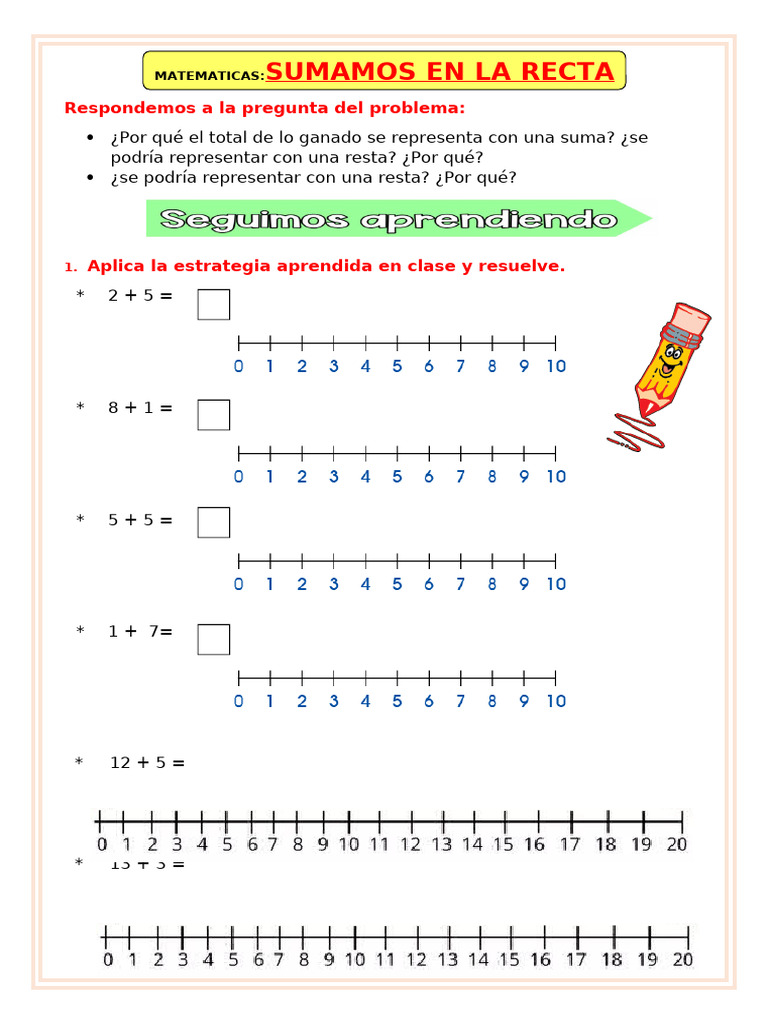 U3 s3 Ficha d4 Mat Sumamos en Recta Numérica | PDF