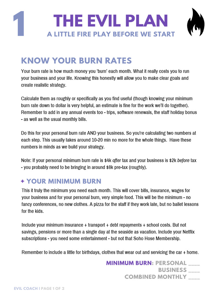 1 - Evil Coach - Evil Plan - Pre Work - Burn Rate Worksheet | PDF ...