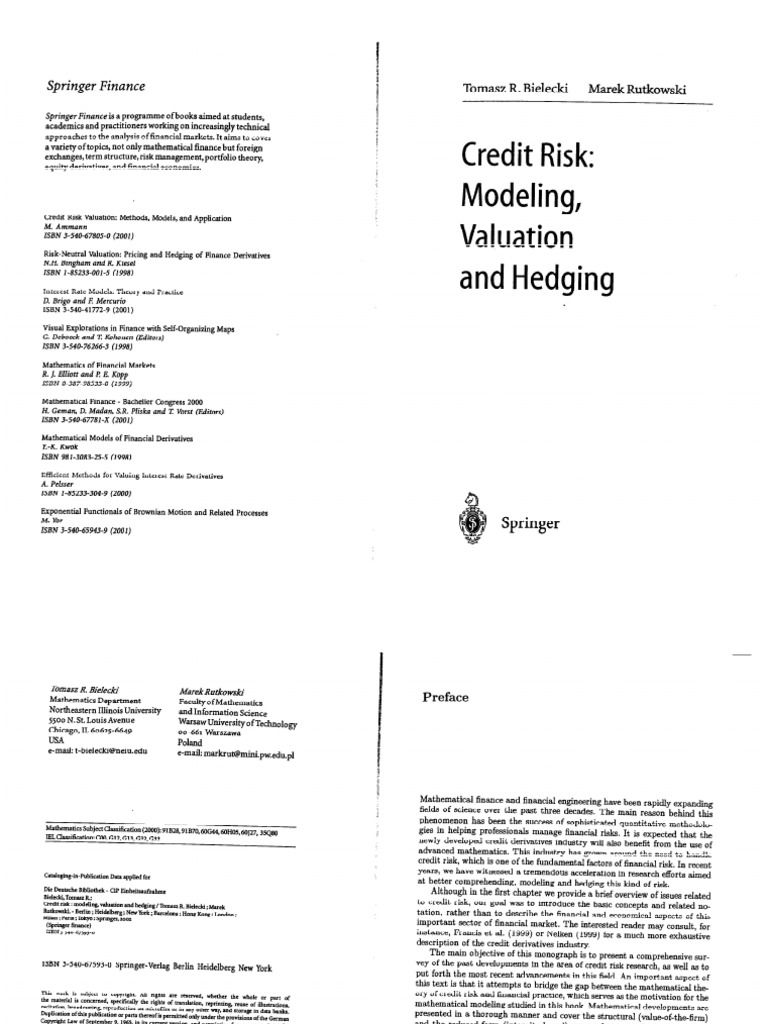 Credit Risk - Modeling, Valuation Hedging (Springer) (Z-Library) | PDF