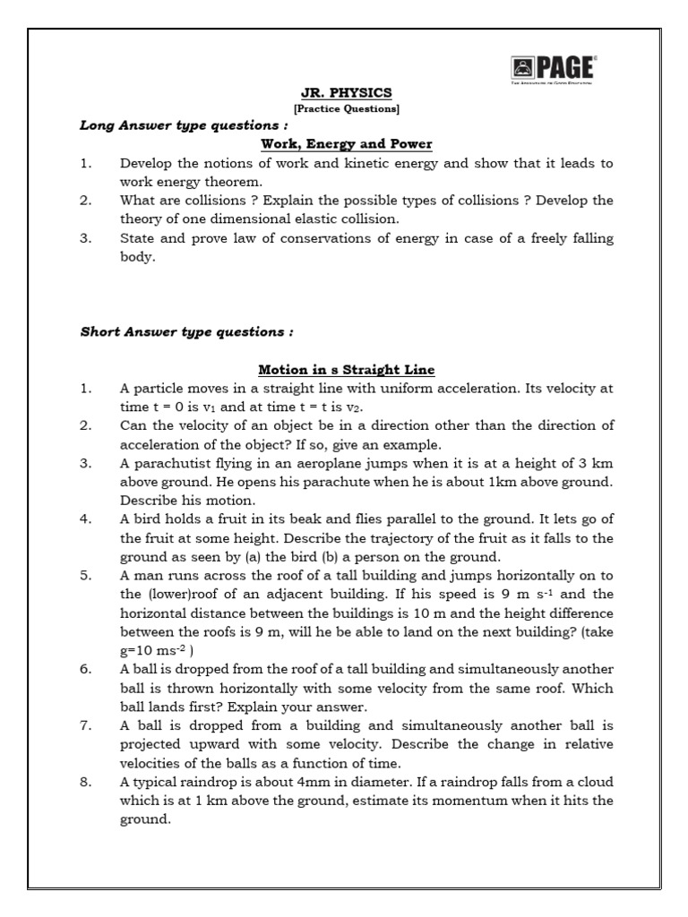 Physics Practice Questions and Concepts | PDF | Velocity | Force