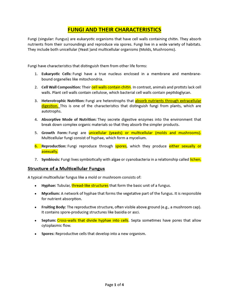 Characteristics and Classification of Fungi | PDF | Fungus | Cell (Biology)