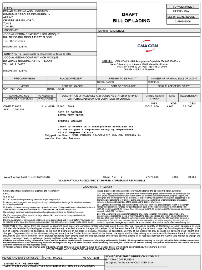 Export | PDF | Bill Of Lading | Cargo