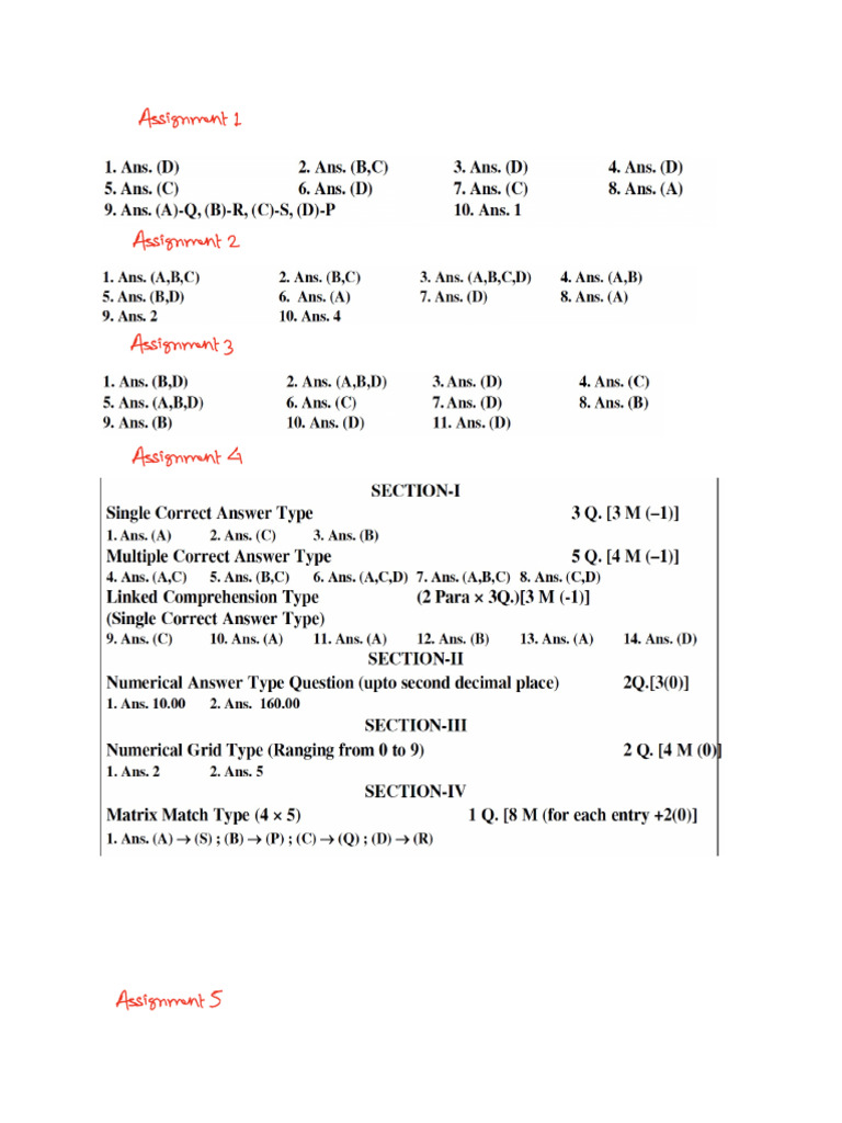 Answer Keys For Projectile Practice Assignments 1-8 | PDF