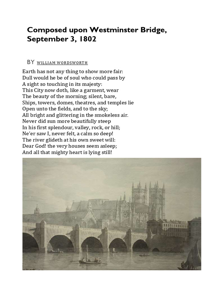 Composed Upon Westminster Bridge by William Woodsworth | PDF