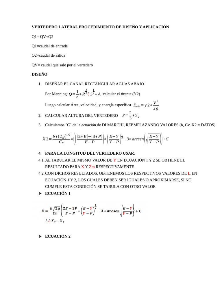 Vertedero Lateral Procedimiento de Diseño y Aplicación | PDF