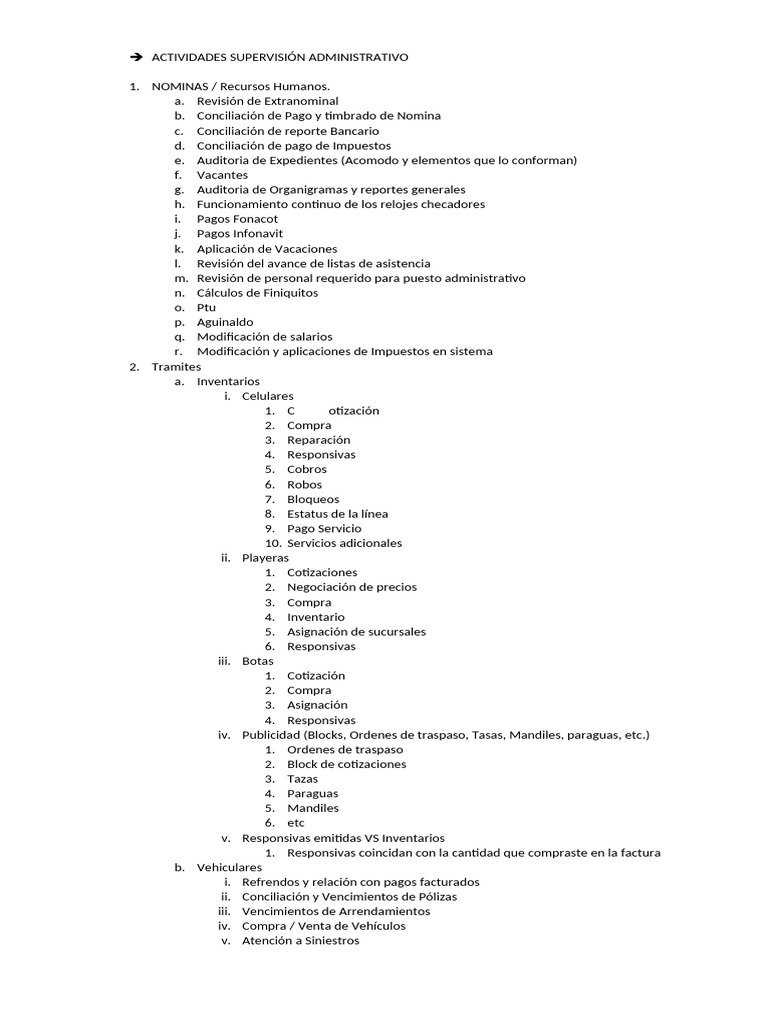 Supervisión Administrativa: Actividades Clave | PDF | Contabilidad ...