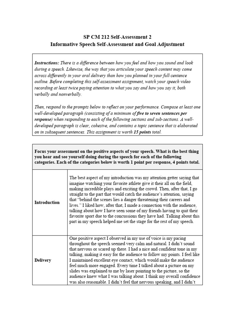 Speech Self-Assessment Insights | PDF | Communication | Human Communication