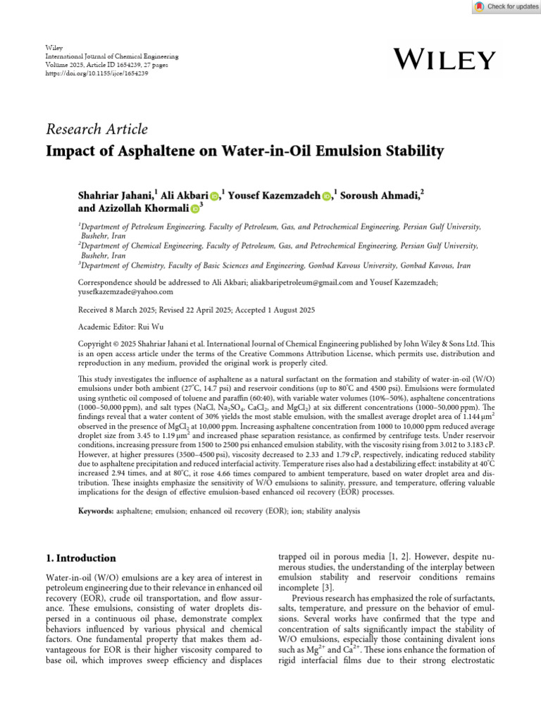 International Journal of Chemical Engineering - 2025 - Jahani - Impact ...