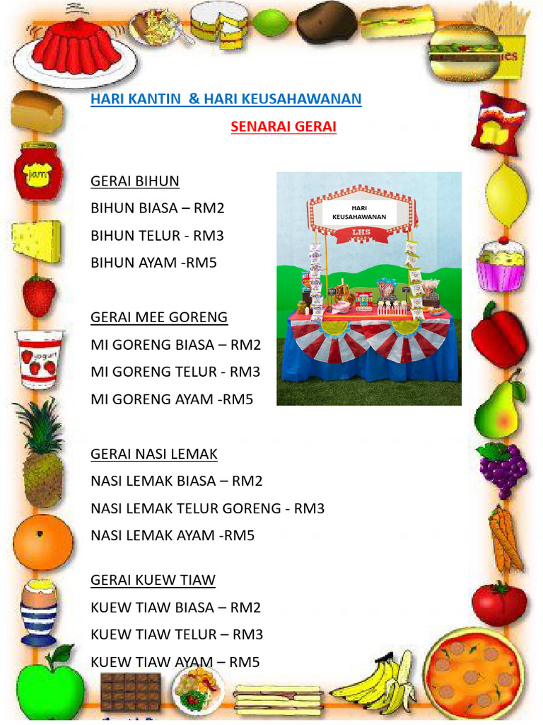 Menu Gerai Hari Keusahawanan | PDF