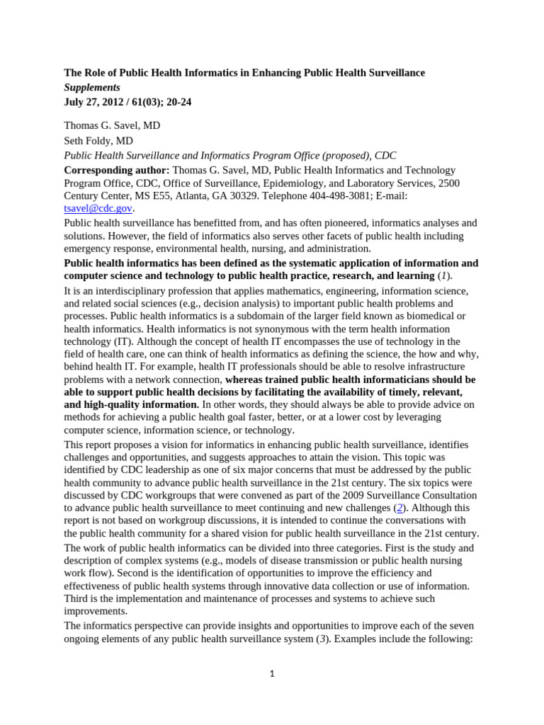 The Role of Public Health Informatics in Enhancing Public Health ...