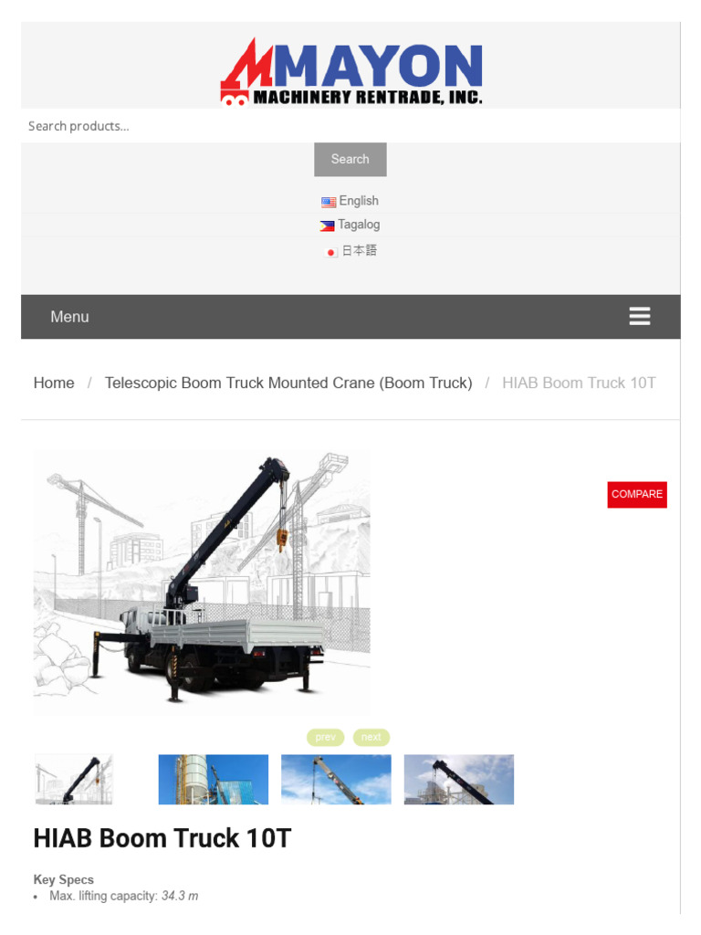 Hiab Boom Truck 10t - For Rent - Mayon Machinery | PDF | Truck | Crane ...