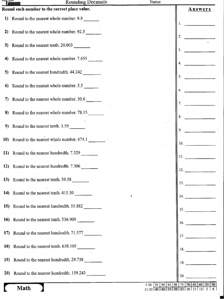 VENNA - Math Practice Page Topic 1 Rounding Decimals | PDF