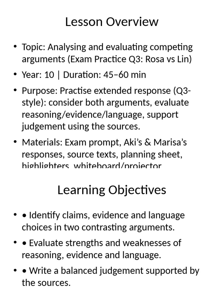 Lesson Analysing and Evaluating Arguments Rosa Vs Lin | PDF | Argument ...