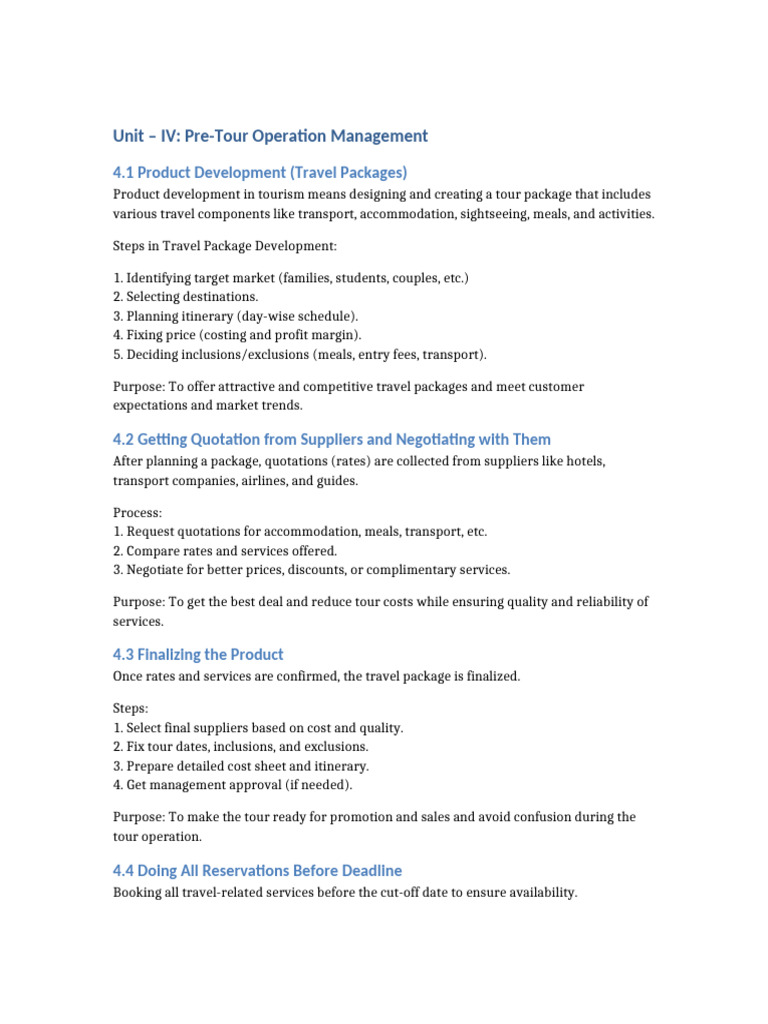 Pre Tour Operation Management | PDF | Tourism | Airlines