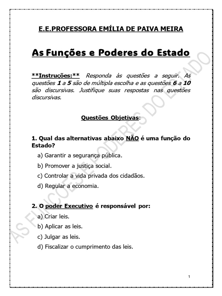 Funções e Poderes do Estado: Questões e Análises | PDF