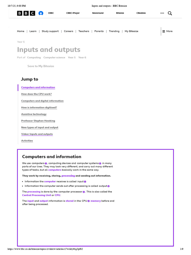 Inputs and Outputs - BBC Bitesize | PDF | Input/Output | Central ...
