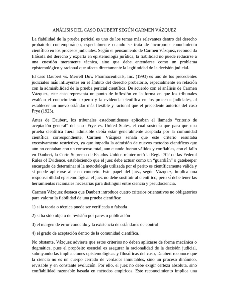 Análisis Del Caso Daubert Según Carmen Vázquez | PDF | Conocimiento ...