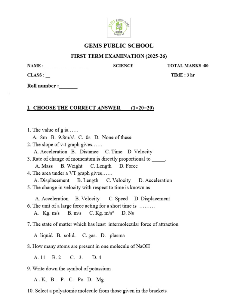 term l class 9 new science qp-2 | PDF | Tissue (Biology) | Epithelium