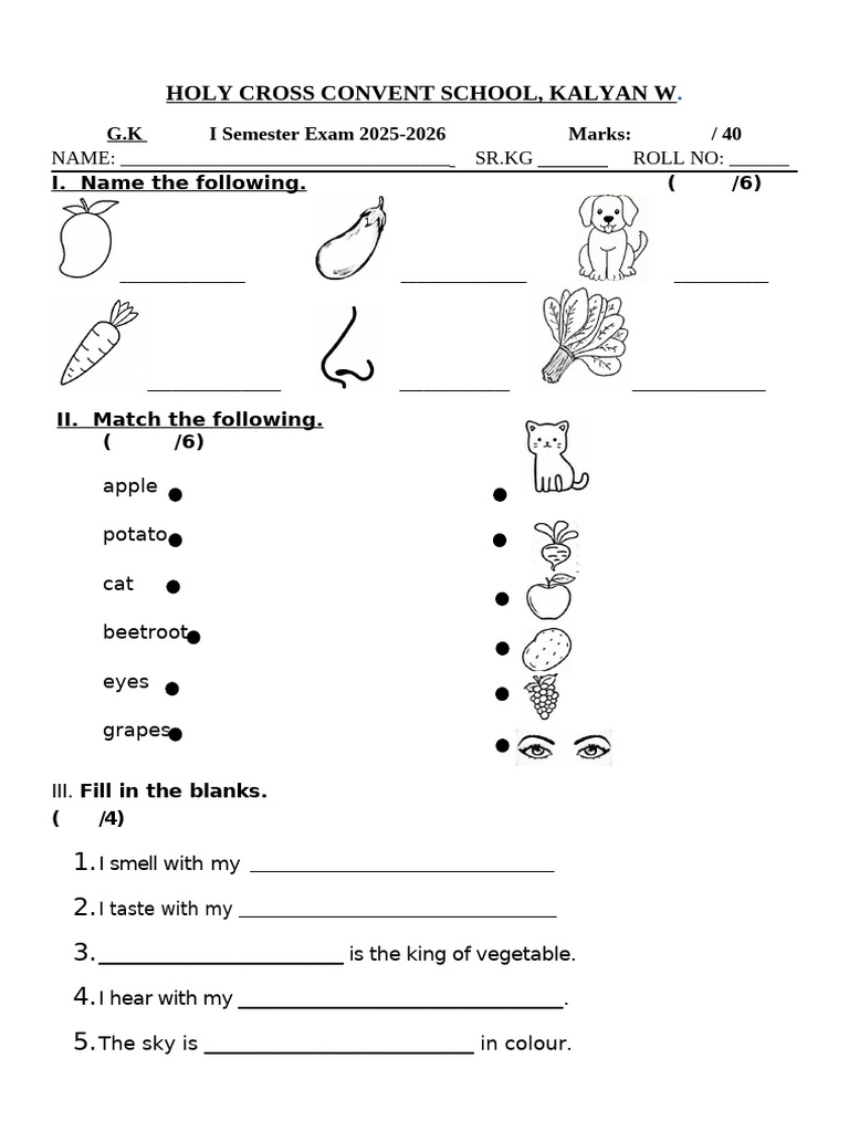 G.K SR - KG Maria Question Paper | PDF