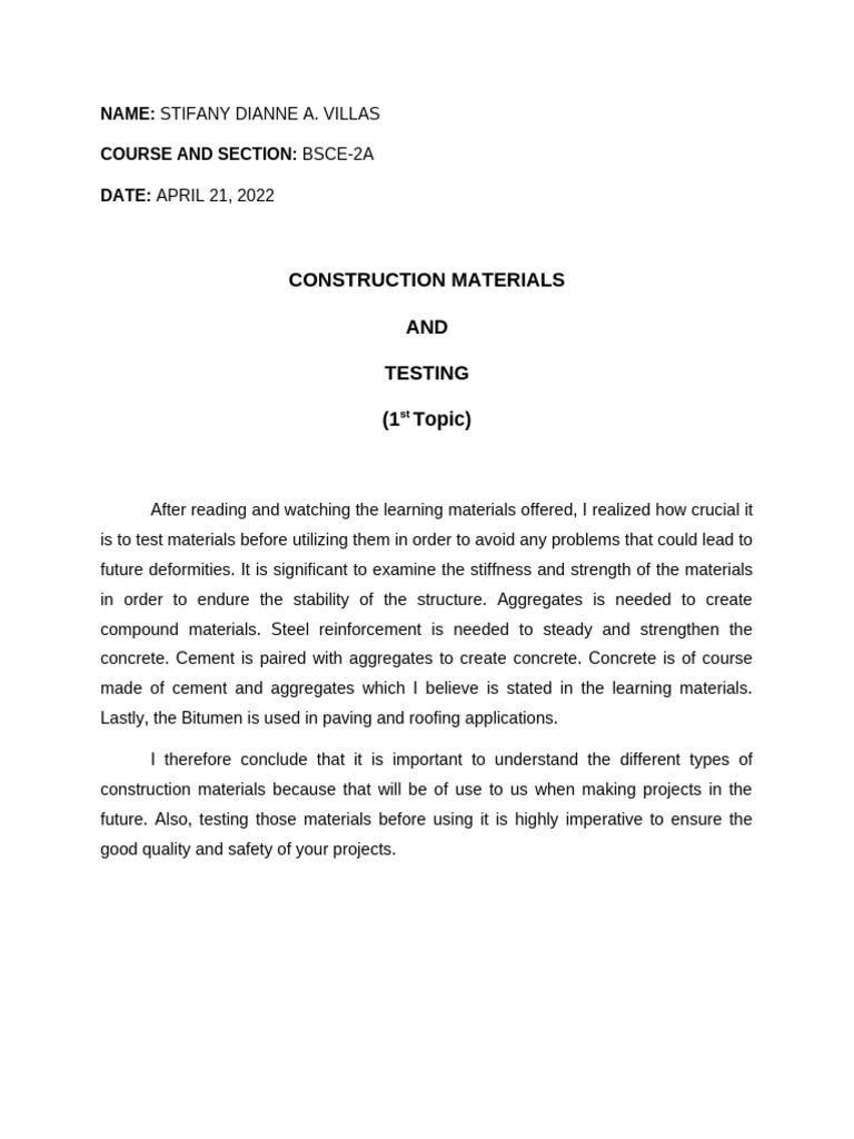 1st Topic (Construction Materials and Testing) | PDF