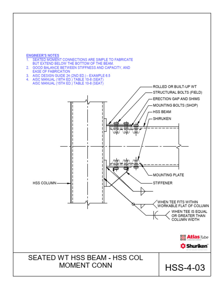 Hss-4-03 - Seated WT Hss Beam - Hss Col Moment Conn | PDF