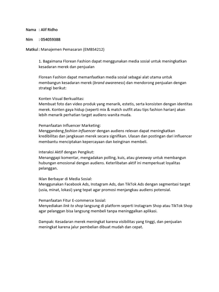 Strategi Media Sosial Florean Fashion | PDF