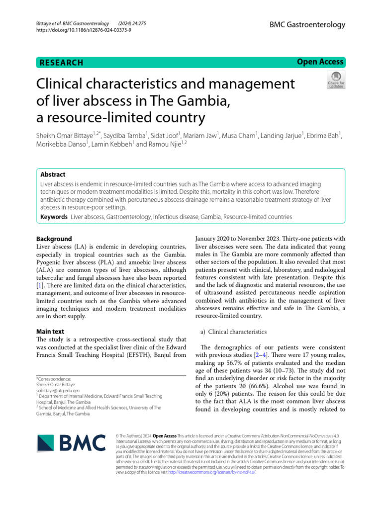 Clinical Characteristics and Management of Liver Abscess in The Gambia ...