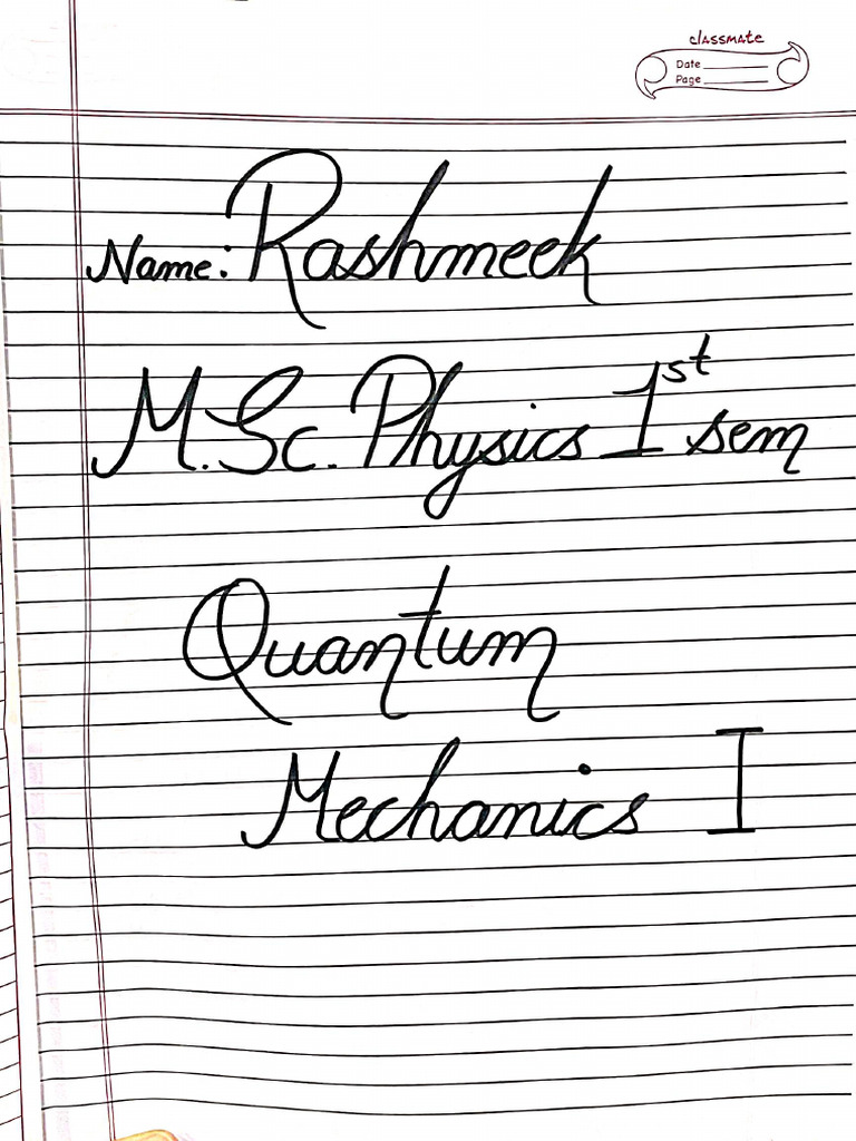 Quantum Mechanics 2nd Sem Notes | PDF
