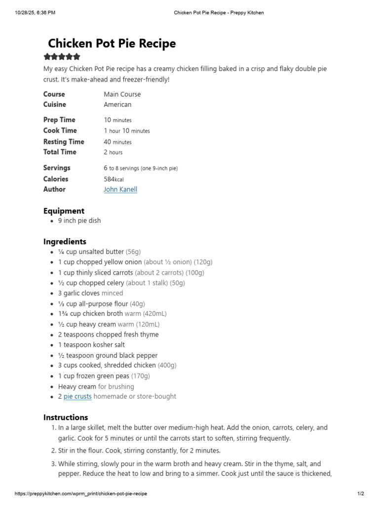 Preppy Kitchen Chicken Pot Pie Recipe | PDF | Breads | Baking