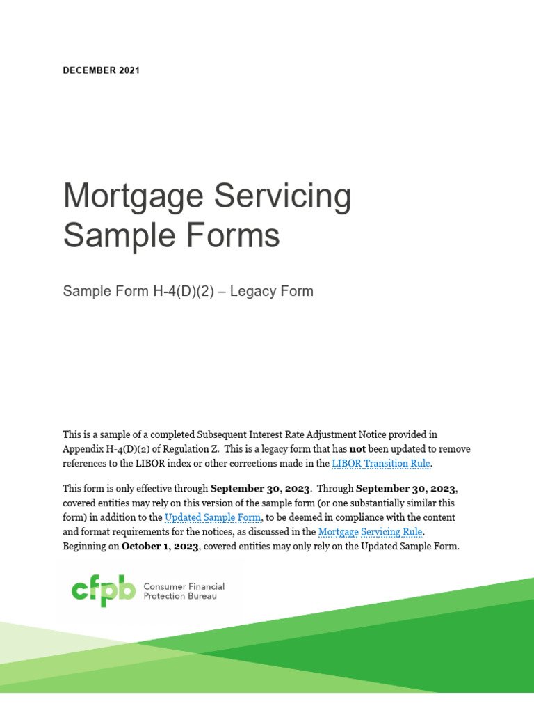 CFPB Mortgage Servicing H 4d2 Sample Form Legacy | PDF | Mortgages ...