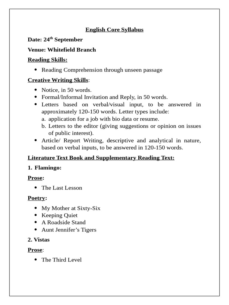 English Core Syllabus, Grade 11 and 12, Midterm 2025-1 | PDF
